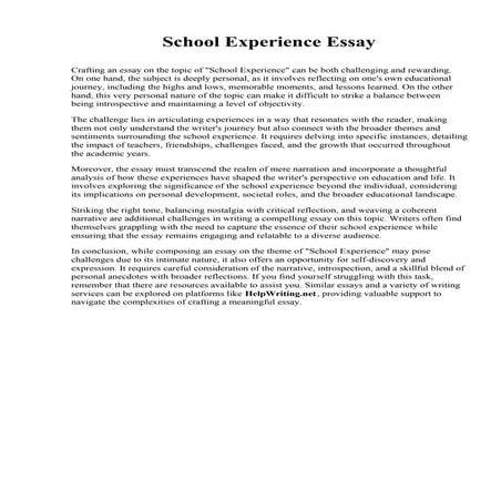 School Experience Essay. Passaic County Community College | PDF