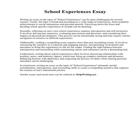 School Experiences Essay. Furman University | PDF