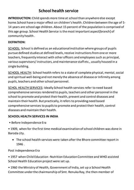 School health service ppt | PPTX | Children\'s Health | Healthy Living