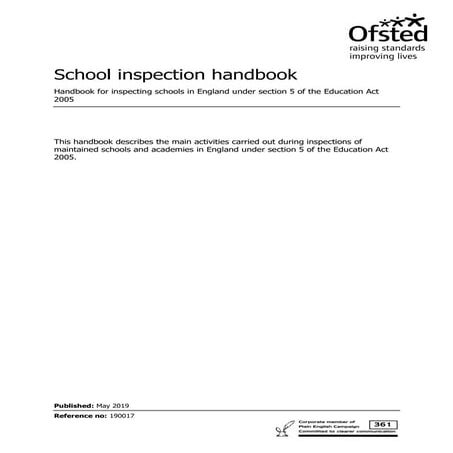 Ofsted School Inspection Handbook (from Sept 2019) | PDF
