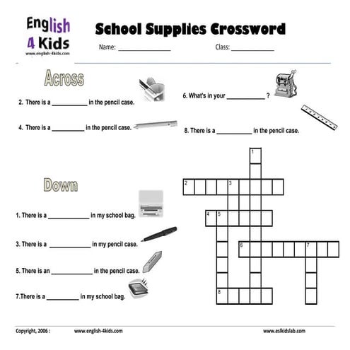 School items crossword | PPT