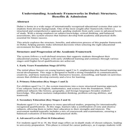 Understanding Academic Frameworks in Dubai: Structure, Benefits ...