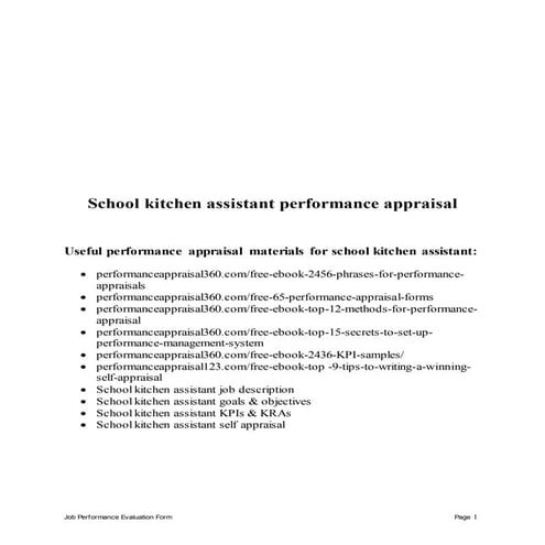 School kitchen assistant performance appraisal | DOCX