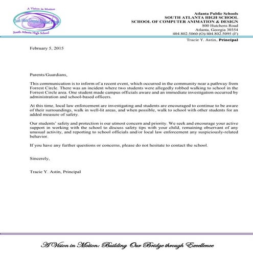 School letterhead official notification (student safety) | PDF
