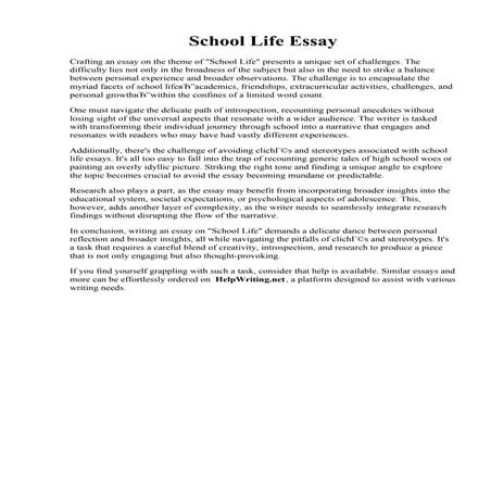School Life Essay.pdfSchool Life Essay. Essay on Life After School Life ...