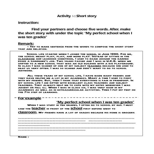 Unit: Myself Topic : School life | DOC