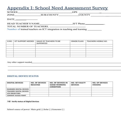 School Need Assessment Survey IN WORD TEMPLATE | DOCX