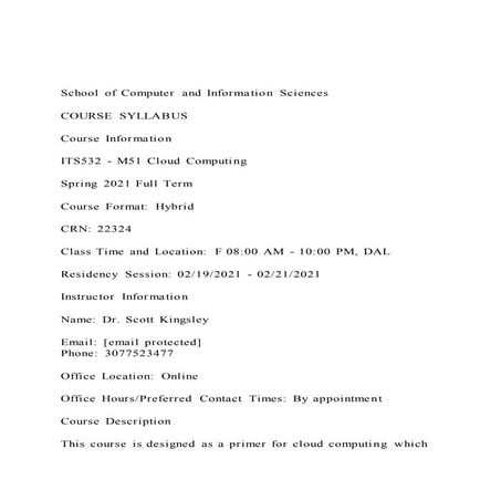 School of computer and information sciences course syllabus | DOCX