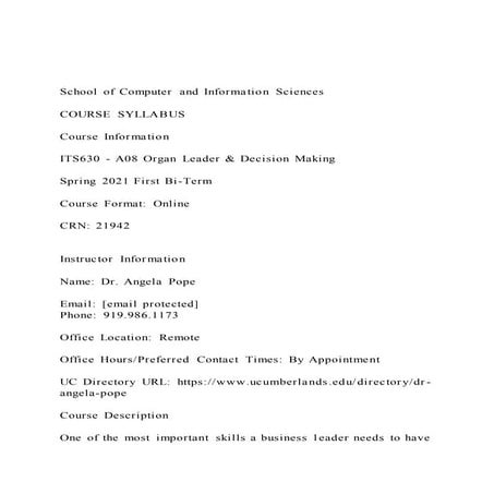 School of computer and information sciences course syllabus | PDF