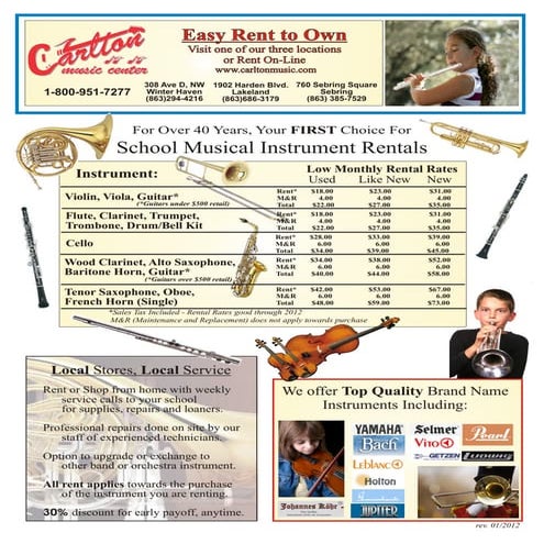School rental flyer front 2012 | PDF | Musical Instruments | Hobbies ...