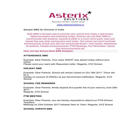 Sample SMS for Schools in India | PDF | Internet | Computing