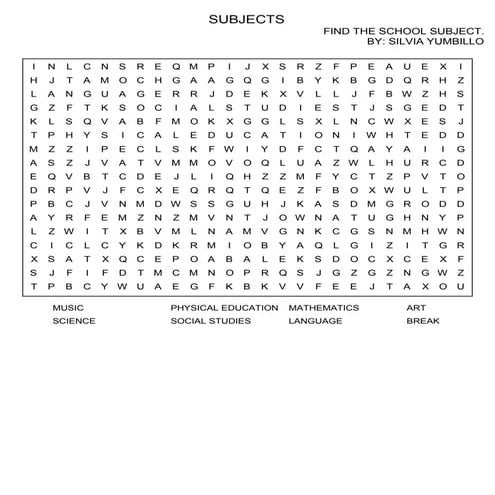 School subjects wordsearch | PDF