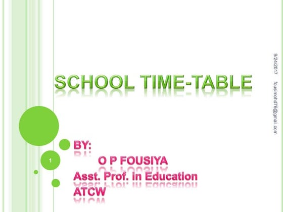 School time table | PPTX | Homework and Study | Education