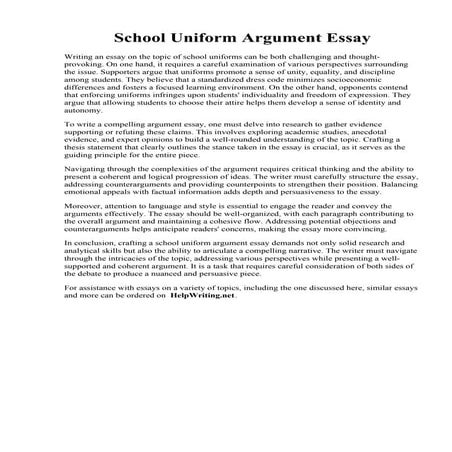 School Uniform Argument Essay | PDF