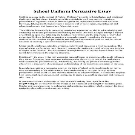 School Uniform Persuasive Essay. Persuasive essay on school uniforms example | PDF