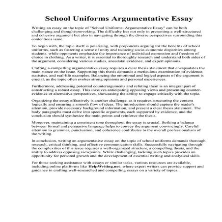 School Uniforms Argumentative Essay. School Uniform Persuasive Essay ...