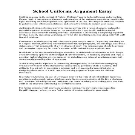 School Uniforms Argument Essay | PDF