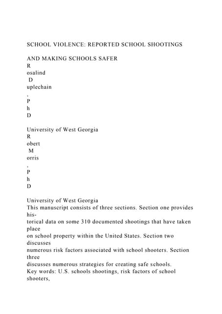 Essay On School Shootings | PDF