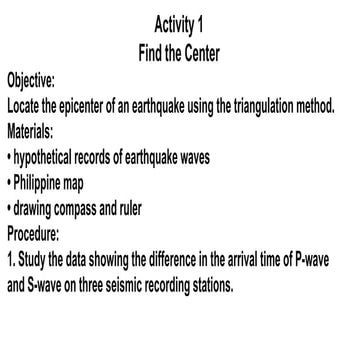 FINDING THE EPICENTER ACTIVITY SHEET | DOCX