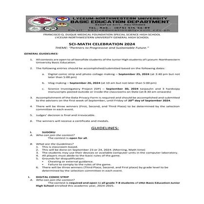 Sci-Math-Guidelines for the upcoming year of 24-25 | PDF