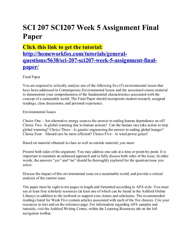 Sci 207 Sci207 Week 5 Assignment Final Paper 