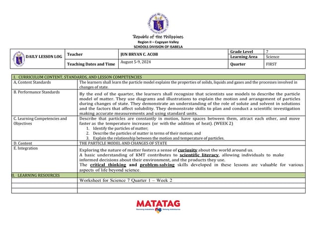 LE_Science7_Q1_week-2_final.pdf Learning Exemplar for science 7 MATATAG curriculum | PDF