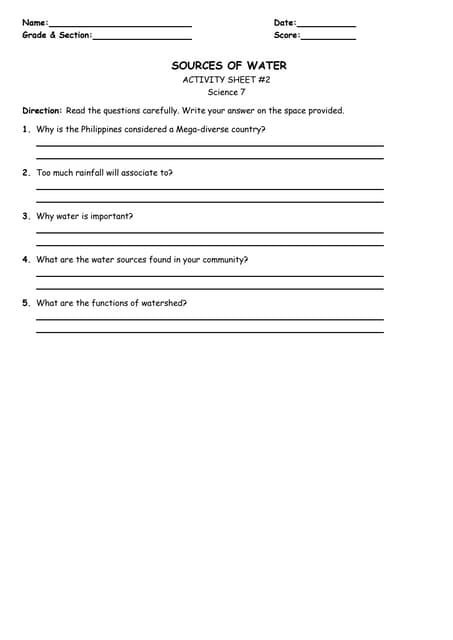sci7 q4_ water sources activity sheet #1 | PDF