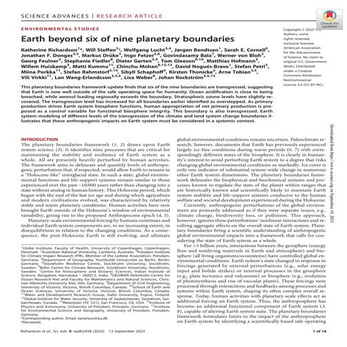 Science: Earth beyond six of nine planetary boundaries | PDF