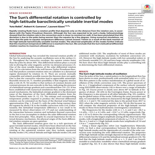 The Sun’s differential rotation is controlled by high- latitude baroclinically unstable inertial ...