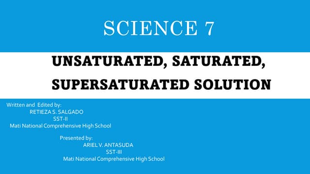 Science 7 - Saturated and Unsaturated Solutions.pdf | Chemistry | Science