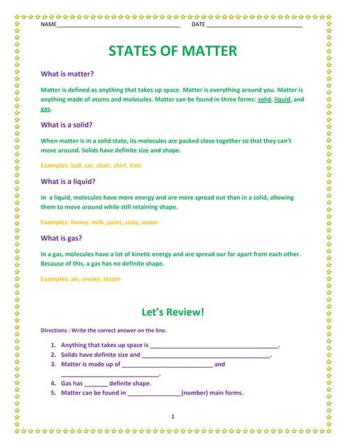 Grade 3 Matter. Solid, liquid and gas are the three states of matter | PPTX