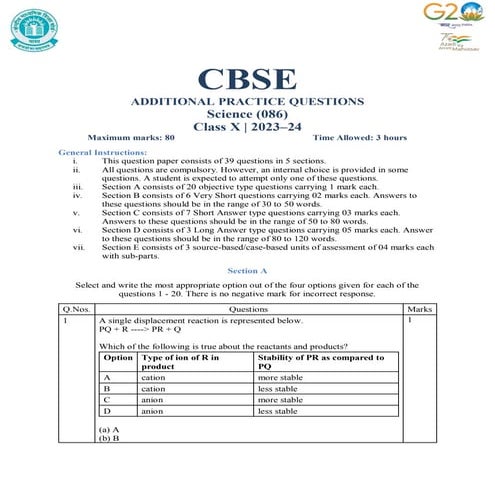Science-previous year questions for class 10 cbse | PDF