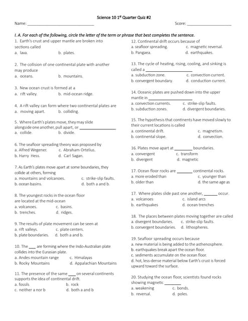 GRADE 10 Science Diagnostic / Pre Test for Grade 10 students | DOC ...