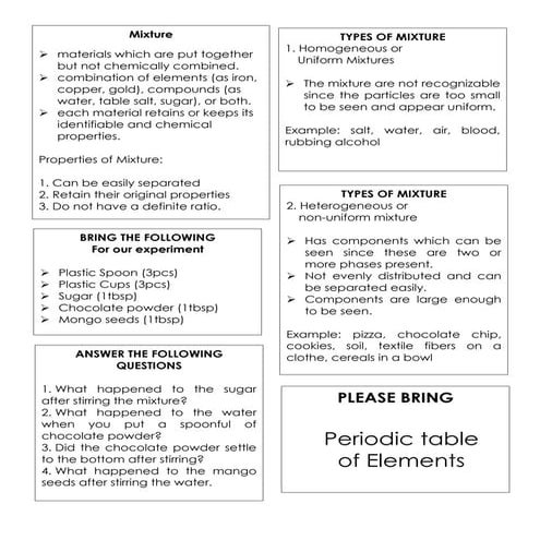 Science 6 Lecture Activity Matter, Compound, Elements, Mixture, Systems ...