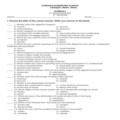 Summative Test in Science 6 2nd Periodical | DOCX