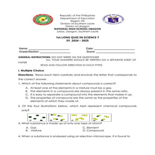 SCIENCE 7 1ST LONG QUIZ all about science 7 earth, life and ...