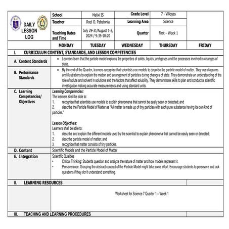 lesson Plan in Science 7_week 1 (models) | DOCX