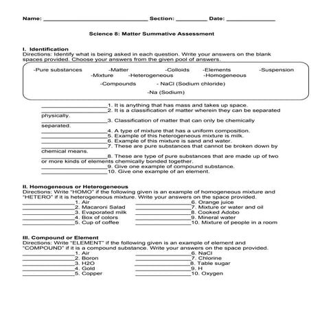 science 8 summative examination on matter | DOCX