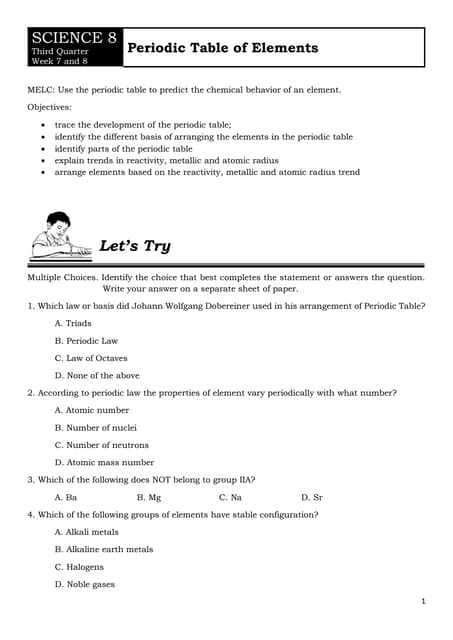 lesson on the arrangement of periodic table | PPTX