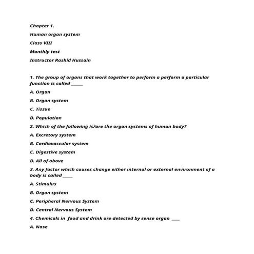 science 8 test ch 1 Rashid.docx human organ system | DOCX