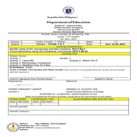 Science activity sheet w1 w2 | DOCX | Education