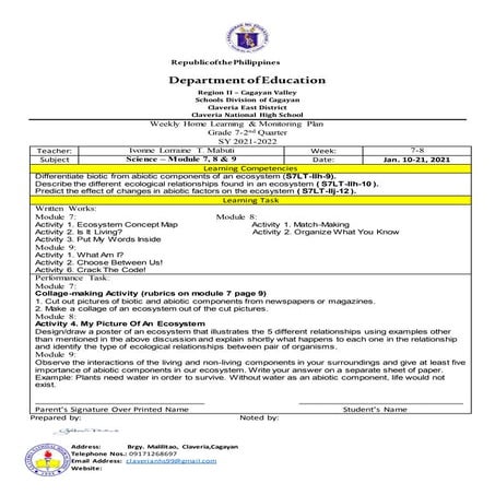 Science activity sheet w7 w8 | DOCX