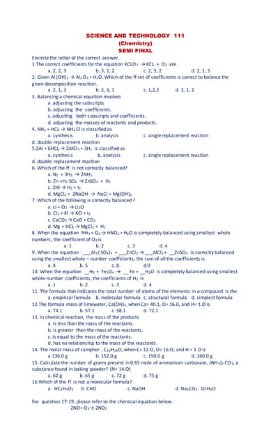 Sample quiz paper set 1 (first order reaction) | PDF