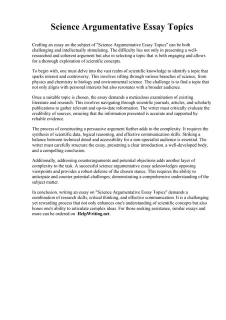 Topics For Argumentative Essay.pdf | Hobbies & Interests