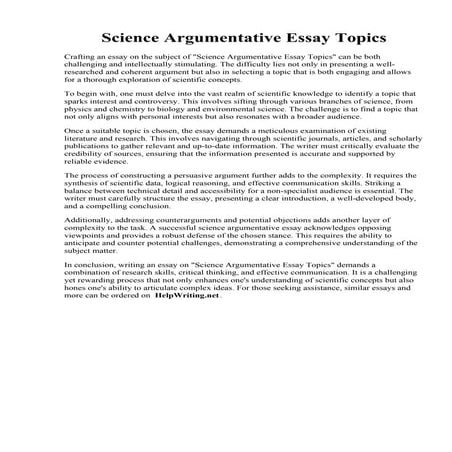 Science Argumentative Essay Topics | PDF