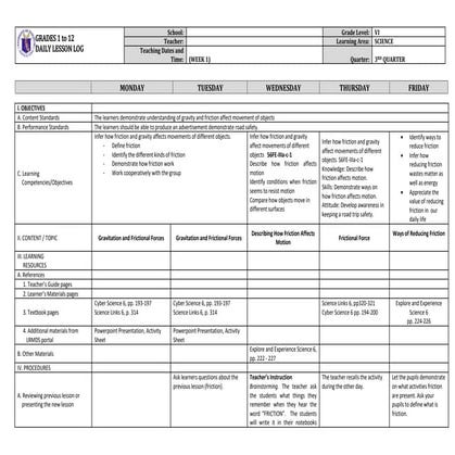 SCIENCE Daily Lesson Log grade 6....docx