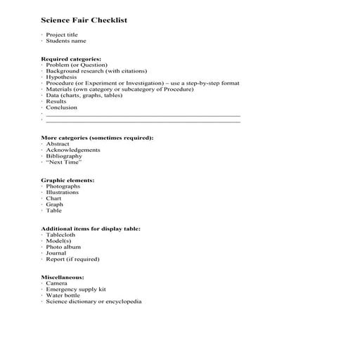 Science fair checklist | DOCX | Science