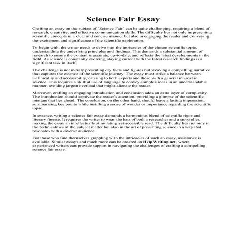 Science Fair Essay. Essay writing my favourite subject science fair | PDF