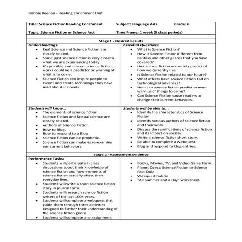 Science fiction or science fact unit | PDF