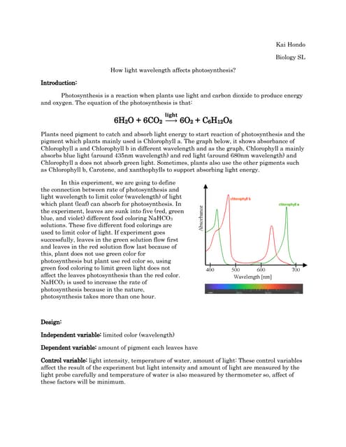 Effect of colour of light on the rate of photosynthesis | DOCX ...